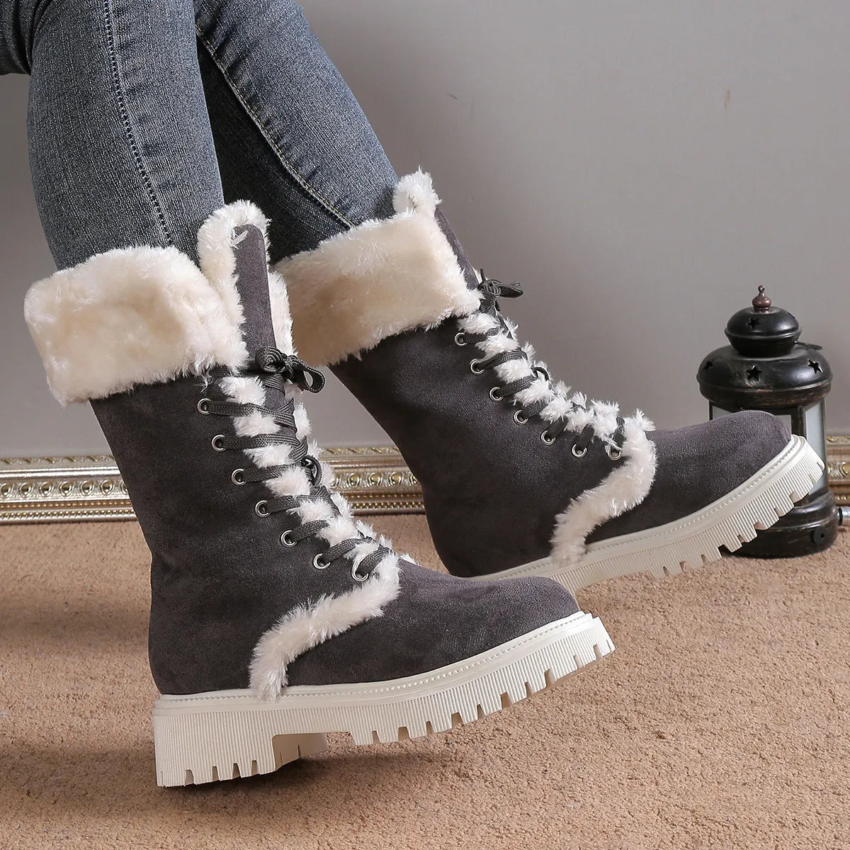 Plus Size Furry Warm Mid-Calf Snow Boots for Women – SohoBloo Shop