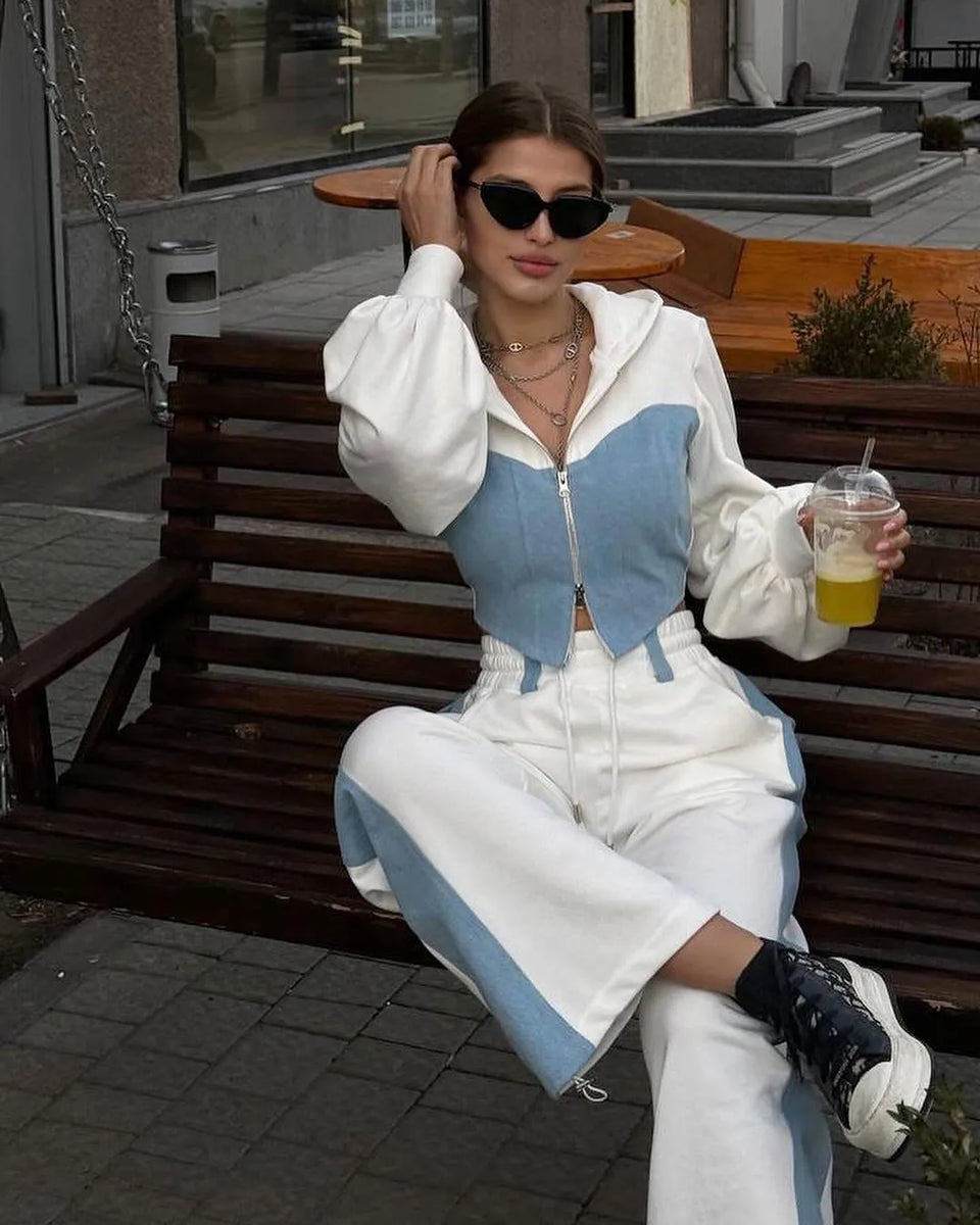 Stay Stylish and Comfortable with the Denim Stitching Hooded Sweater S ...